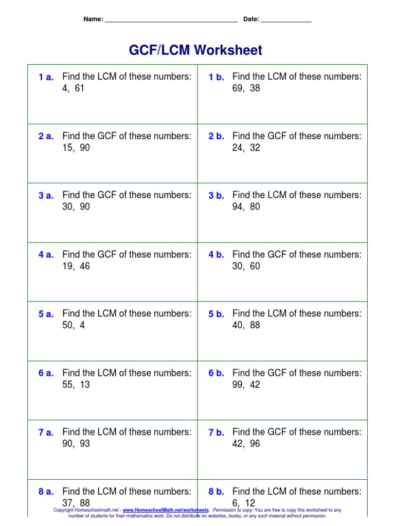 GCF LCM Worksheet | PDF | Social Information Processing | Freedom Of ...