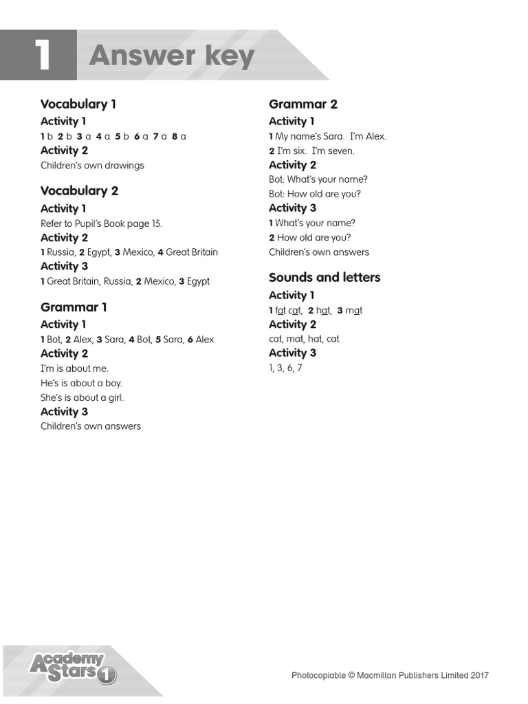 Answer Key: Vocabulary 1 Grammar 2 | PDF
