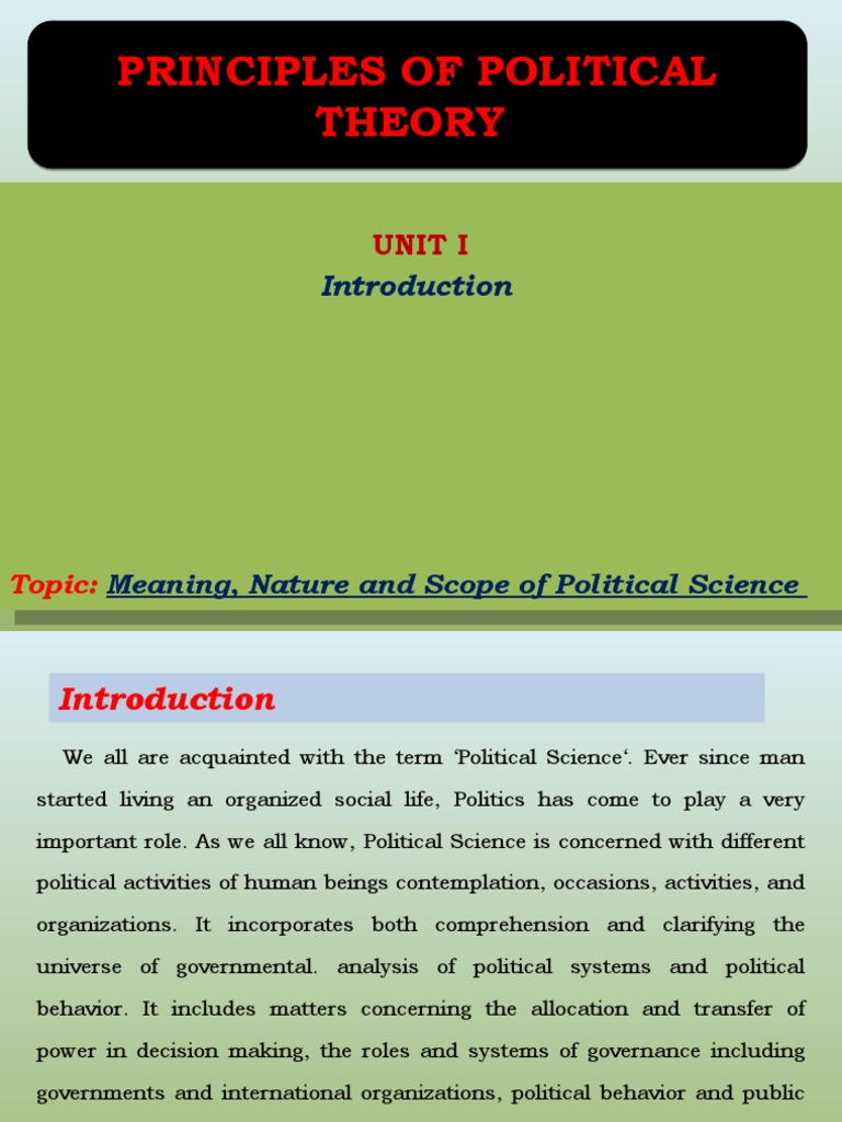 Introduction to the Meaning, Nature, and Scope of Political Science ...