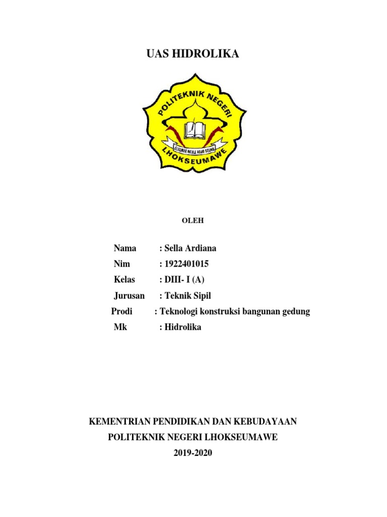 UAS HIDROLIKA Nama Sella Ardiana Nim 1922401015 Kelas D3 1A TKBG | PDF