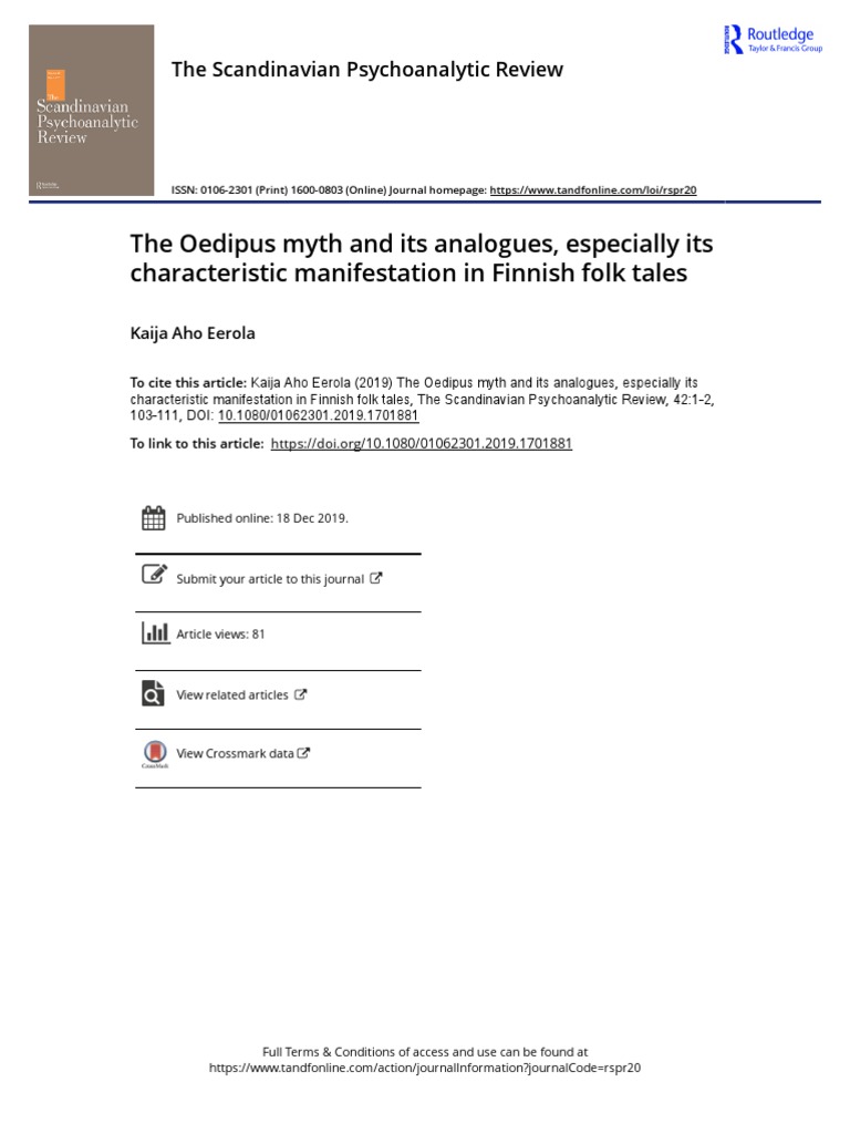 The Oedipus Myth and Its Analogues Especially Its Characteristic ...