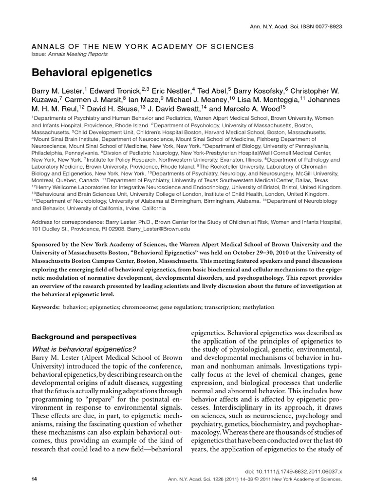 Behavioral Epigenetics-2011 | PDF | Epigenetics | Histone