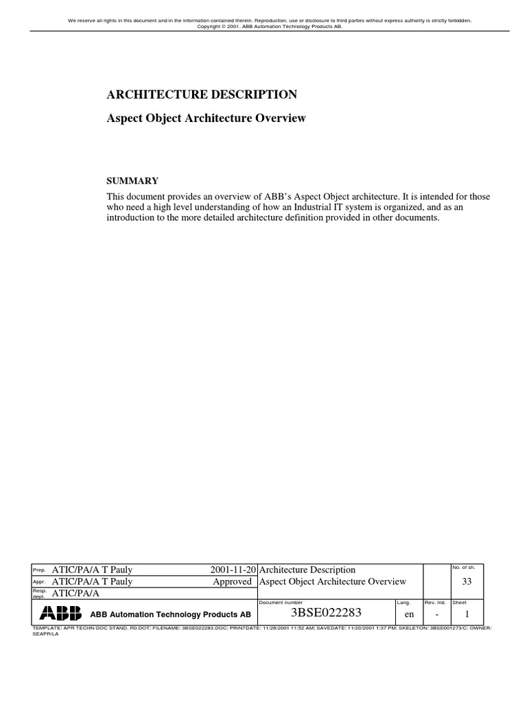 Architecture Description Aspect Object Architecture Overview | PDF ...