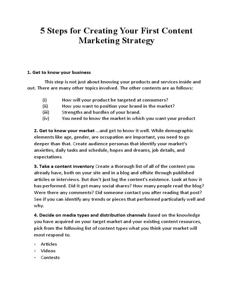 5 Steps For Content Marketing Strategy | PDF