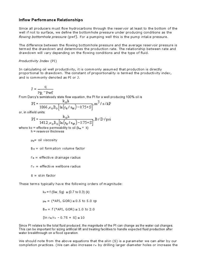 Inflow Performance Relationships: Flowing Bottomhole Pressure (PWF ...