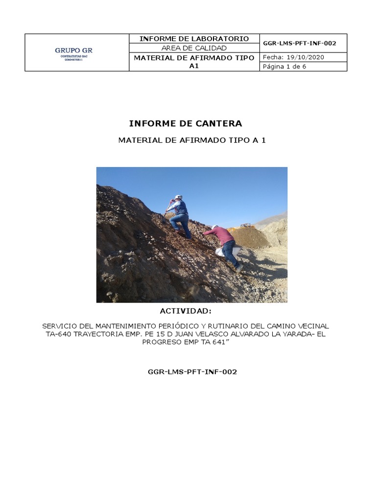 Informe Cantera Sinticala | PDF | Laboratorios | Ciencias fisicas