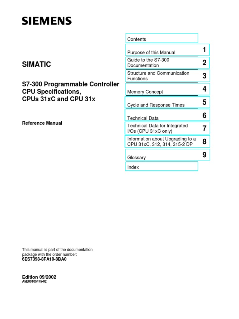 1 2 3 4 5 6 7 8 9 Simatic: S7-300 Programmable Controller Cpu ...