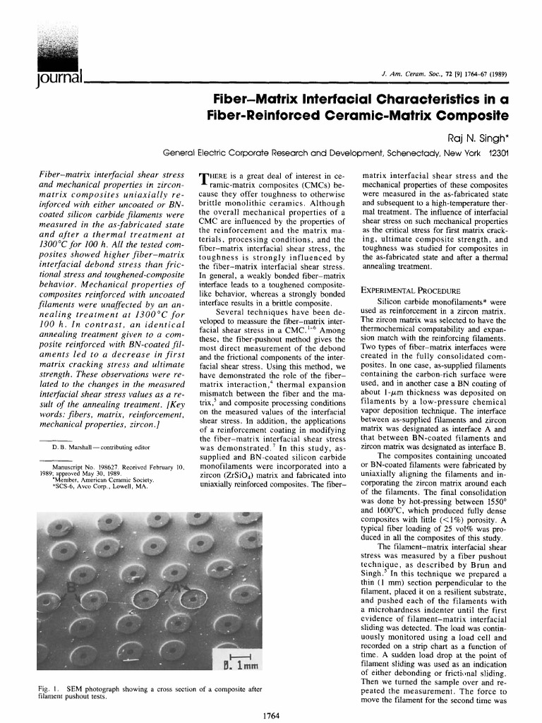 Fiber-Matrix Interfacial Characteristics in A Fiber Reinforced Ceramic ...