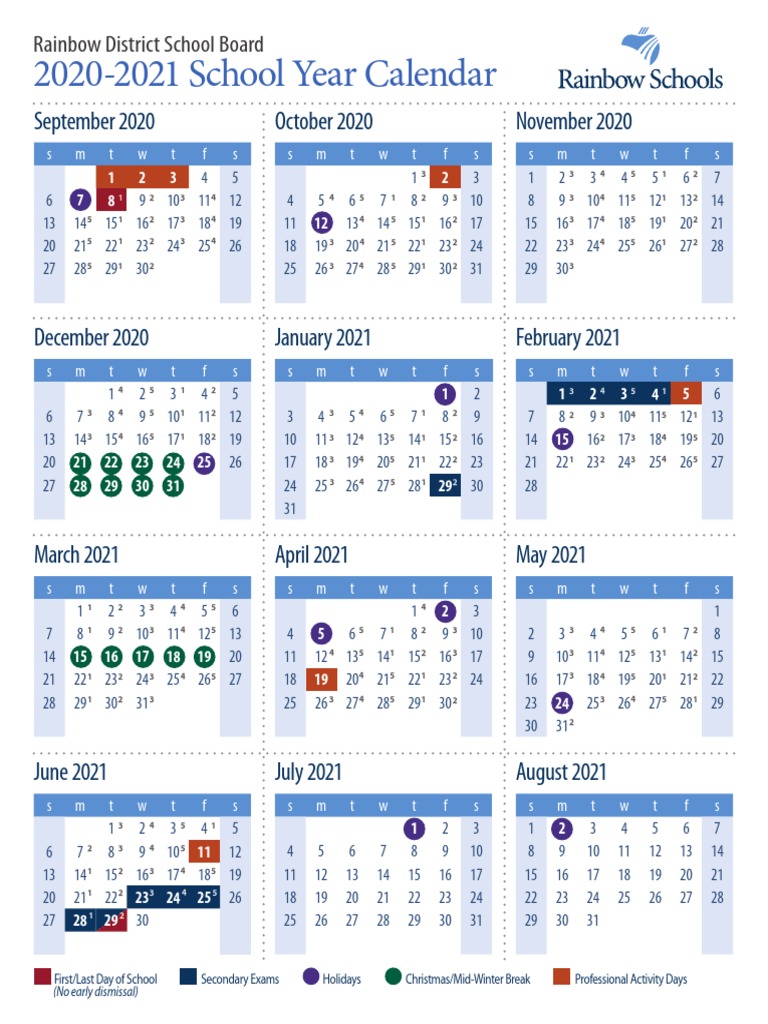 2020-2021 School Year Calendar: September 2020 October 2020 November ...