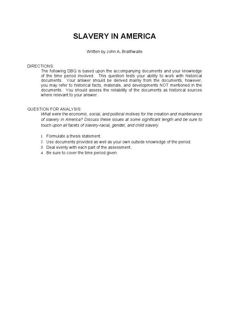 Slaveryinamerica DBQ | PDF | Slavery | Slavery In The United States
