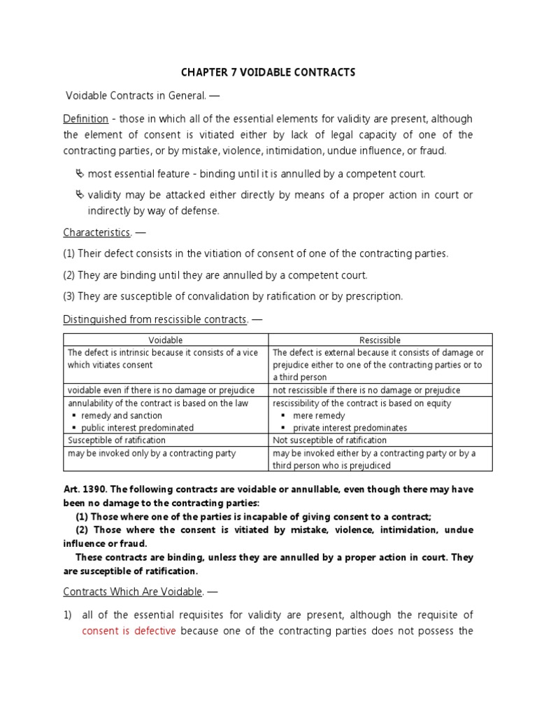 Chapter 7 Voidable Contracts: Consent Is Defective | PDF | Annulment | Contract Law