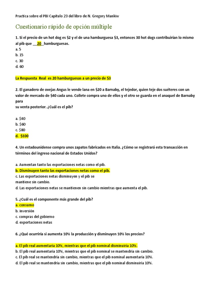 Práctica Sobre El PBI | PDF | Producto Interno Bruto | Bienestar