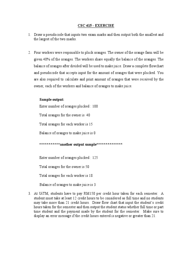 Pseudocode and Flowcharts for Common Programming Exercises | PDF