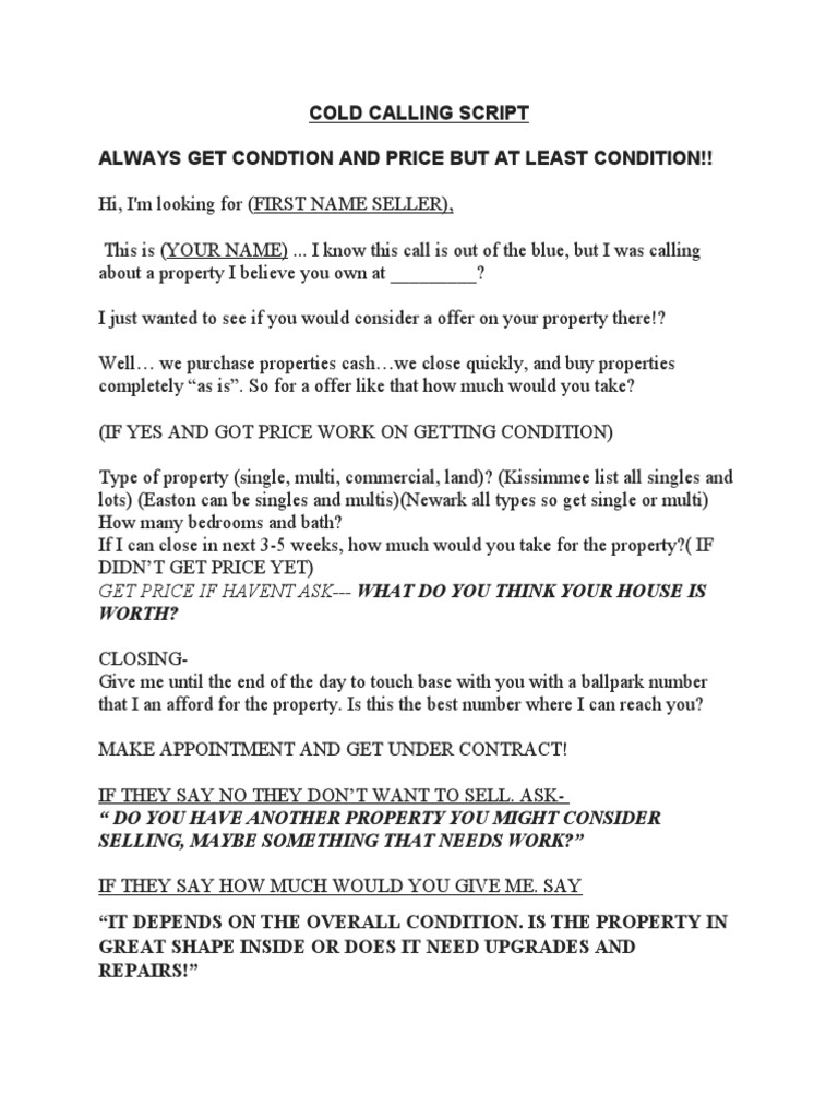 Cold Calling Script | PDF