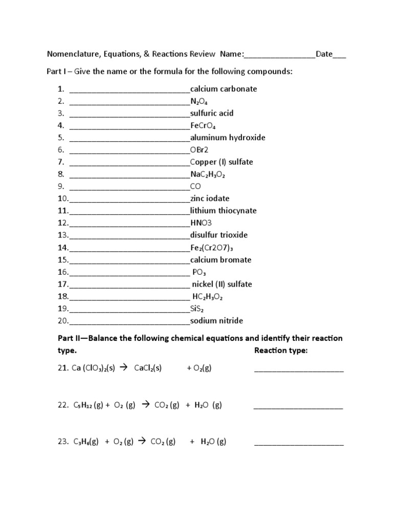 Nomenclature Equations, and Reactions Review Page 164 | PDF ...