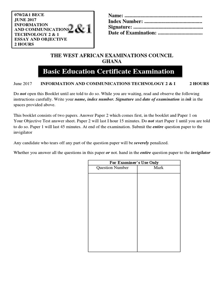 BECE 2017 ICT Question Paper | PDF | Computing | Office Equipment