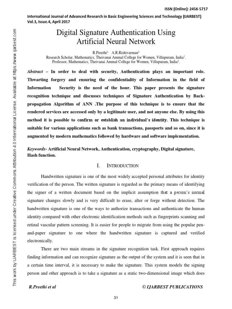 Digital Signature Authentication Using Artificial Neural Network | PDF | Artificial Neural ...