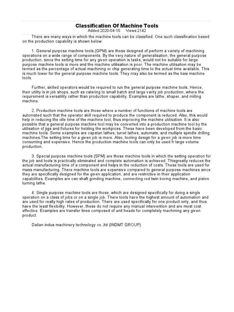 Classification of Machine Tools | Download Free PDF | Machines ...