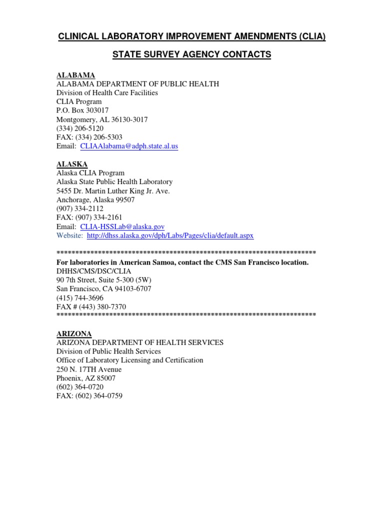 Clinical Laboratory Improvement Amendments (Clia) State Survey Agency ...