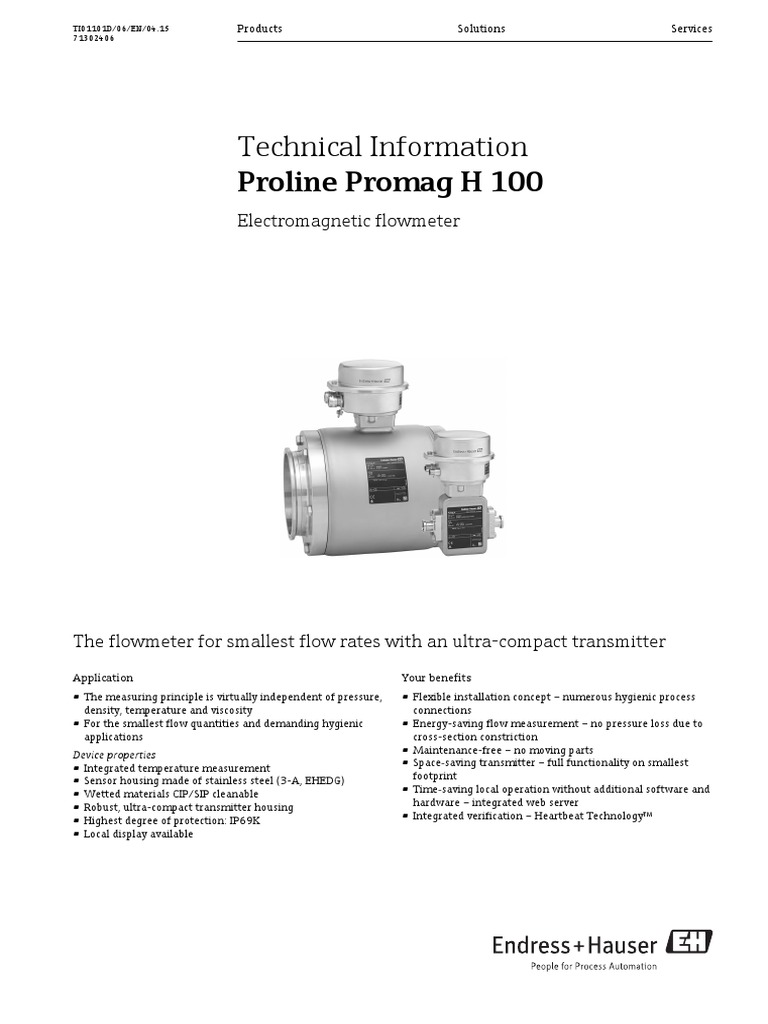 EH Promag H100 Datasheet | Download Free PDF | Electromagnetic ...