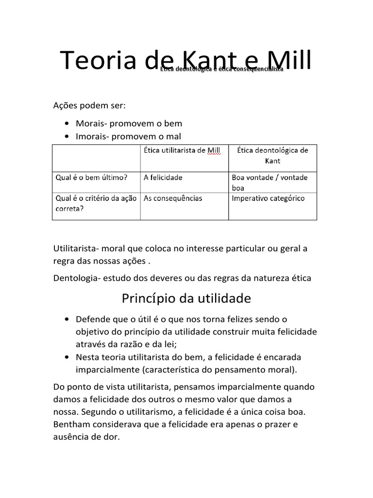 Teoria de Kant e Mill | PDF | Utilitarismo | John Rawls
