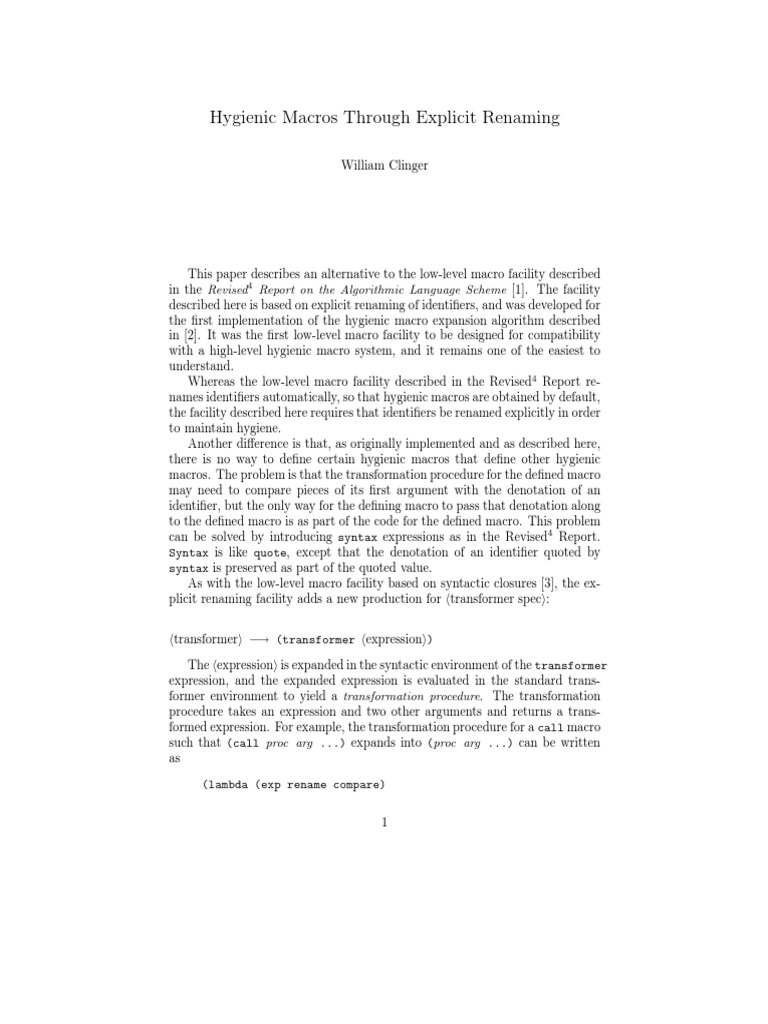 Hygienic Macros Through Explicit Renaming | PDF | Computer Programming | Software