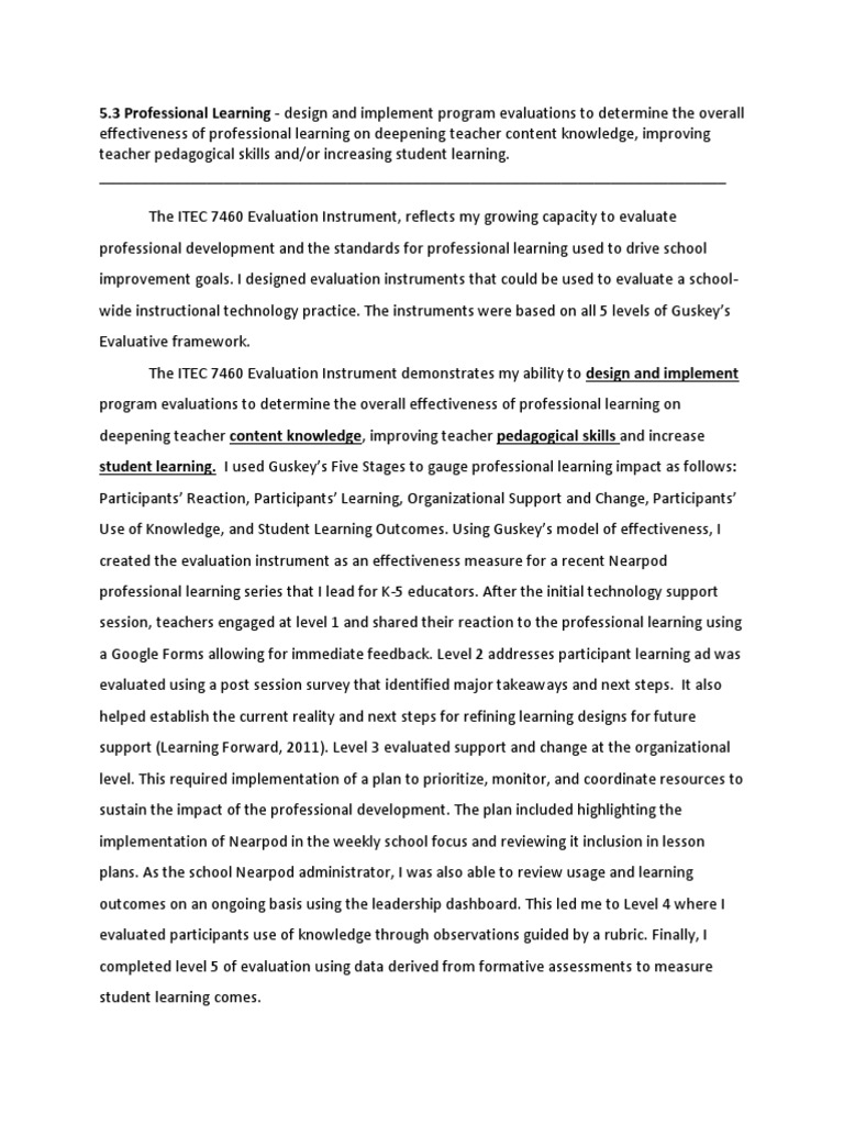 5.3 Professional Learning - Design and Implement Program Evaluations To ...