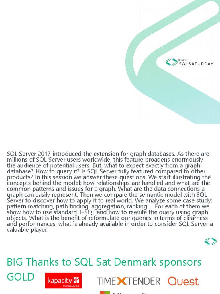 SQLSat 765 Graph Databases PDF | PDF | Relational Database | Databases SQLSat 765 Graph Databases PDF | PDF | Relational Database | Databases
