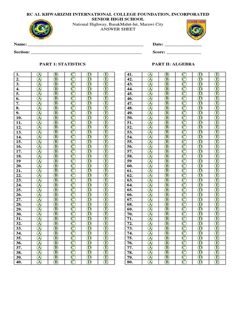 Answer Sheet PDF | PDF | Educational Institutions | Universities And ...