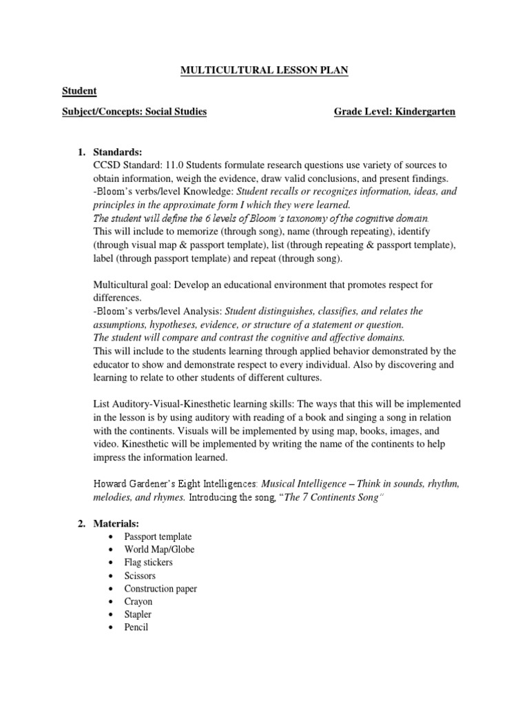 Multicultural Lesson Plan | PDF | Lesson Plan | Learning