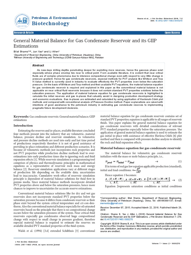 General Material Balance For Gas Condensate Reservoir and Its ...