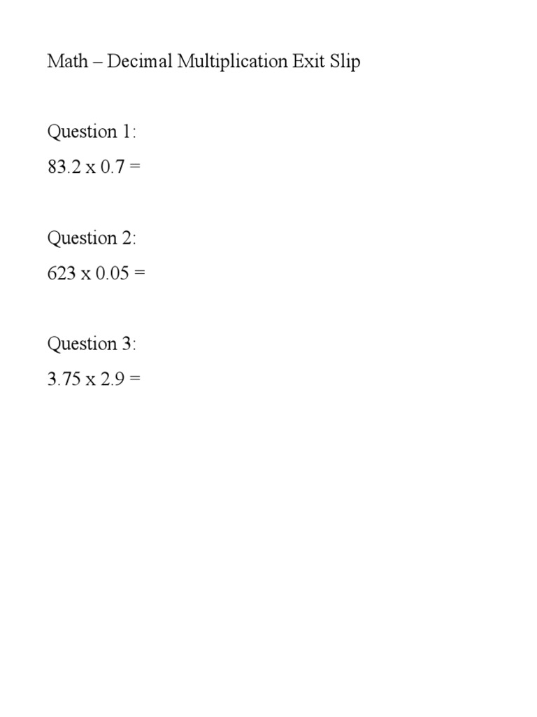 Decimal Multiplication Exit Slip | PDF