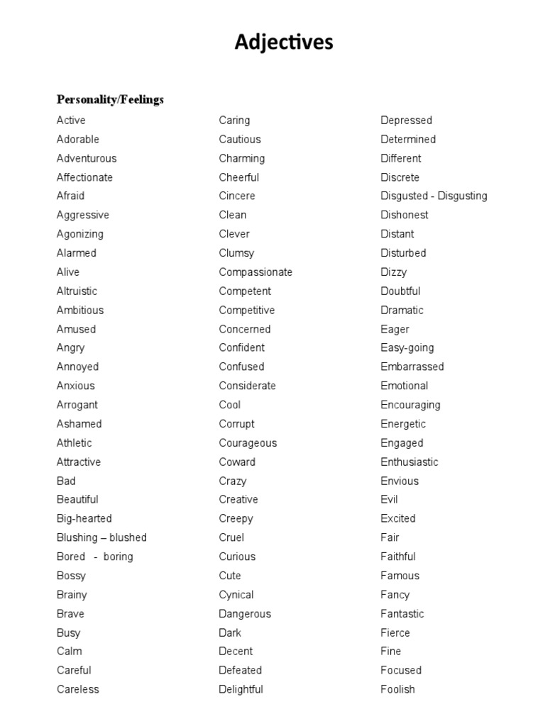 List of Adjectives | PDF | Taste | Food And Drink