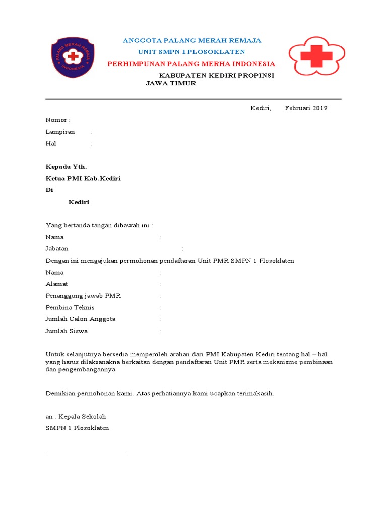 Permohonan Pendaftaran Unit PMR SMPN 1 | PDF