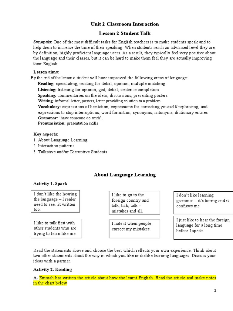 ELI Unit 2 Lesson 2 | PDF | Attention Deficit Hyperactivity Disorder ...
