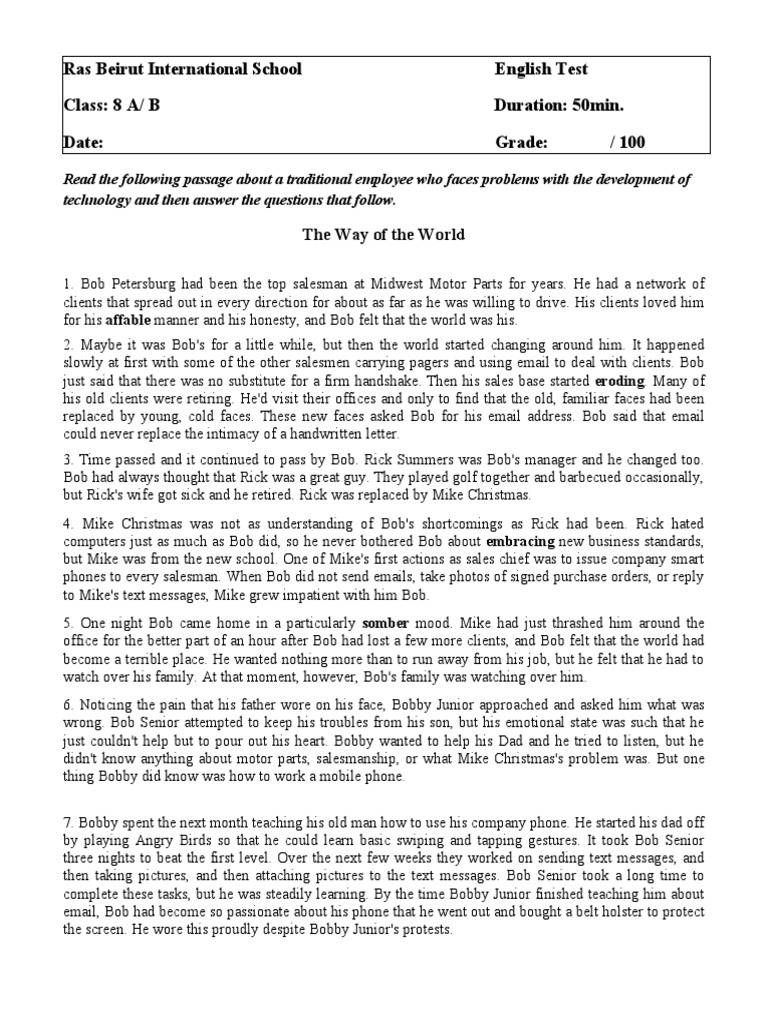 G 8 Reading Comprehension Test | PDF | Bees | Flowers