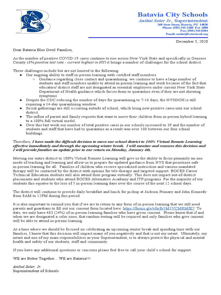 Batavia City School District Letter | PDF