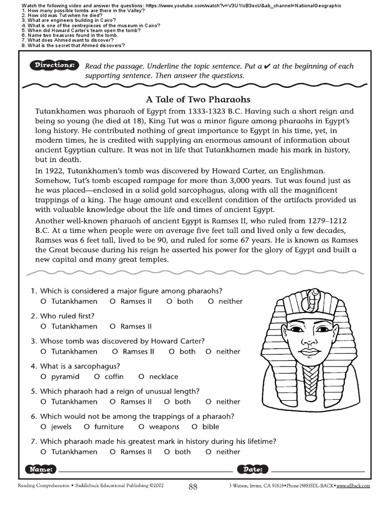 Reading Comprehension (p.88) A Tale of Two Pharaohs | PDF