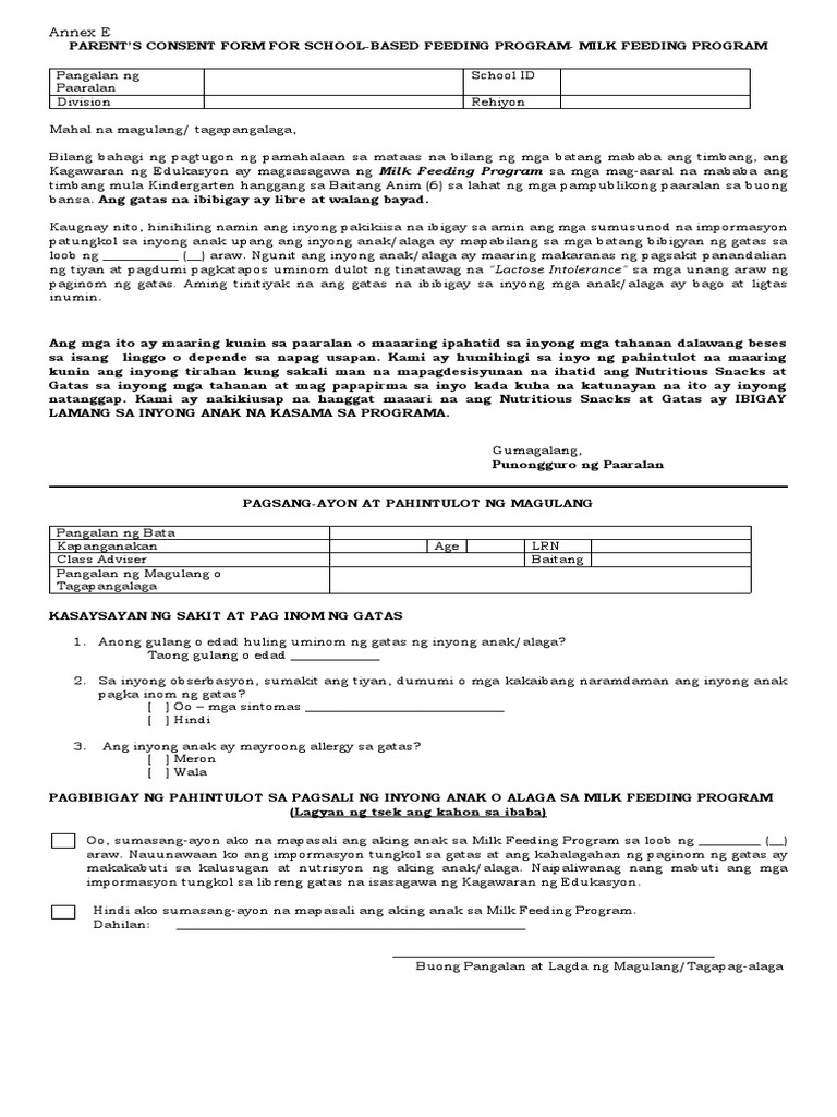SBFP Milk Consent Form | PDF