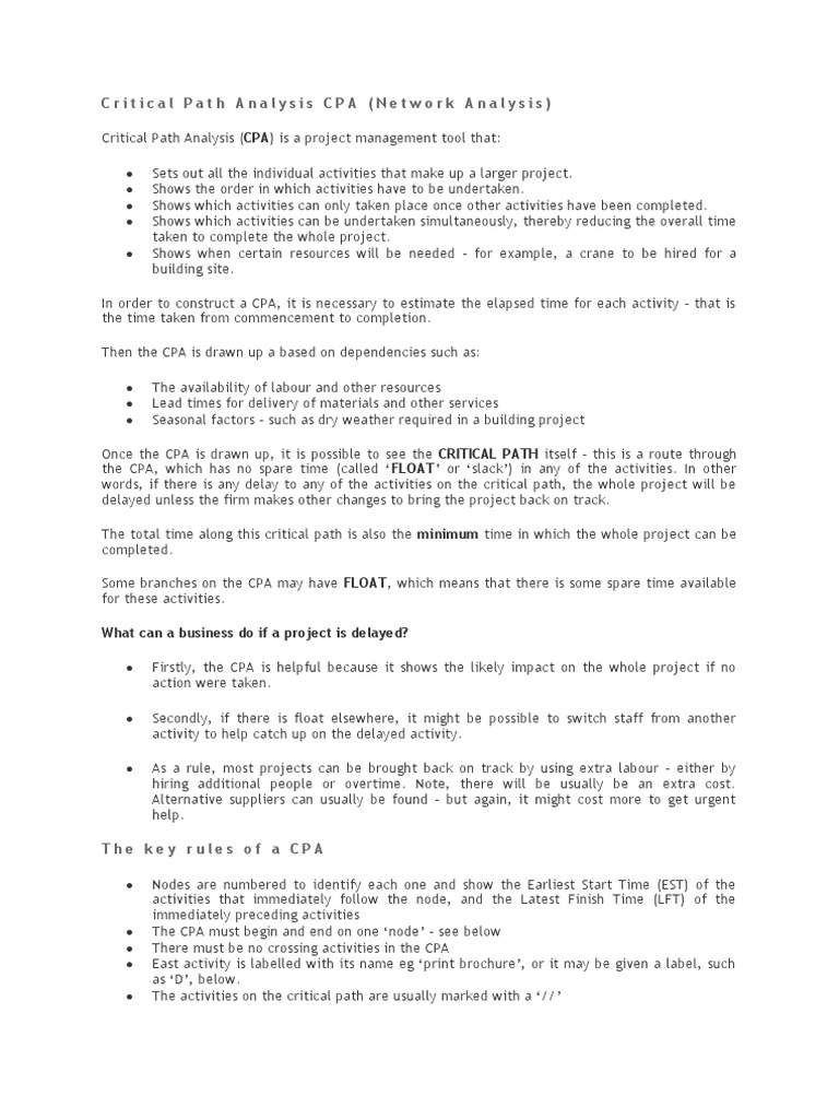 Critical Path Analysis CPA | PDF | Business | Internet