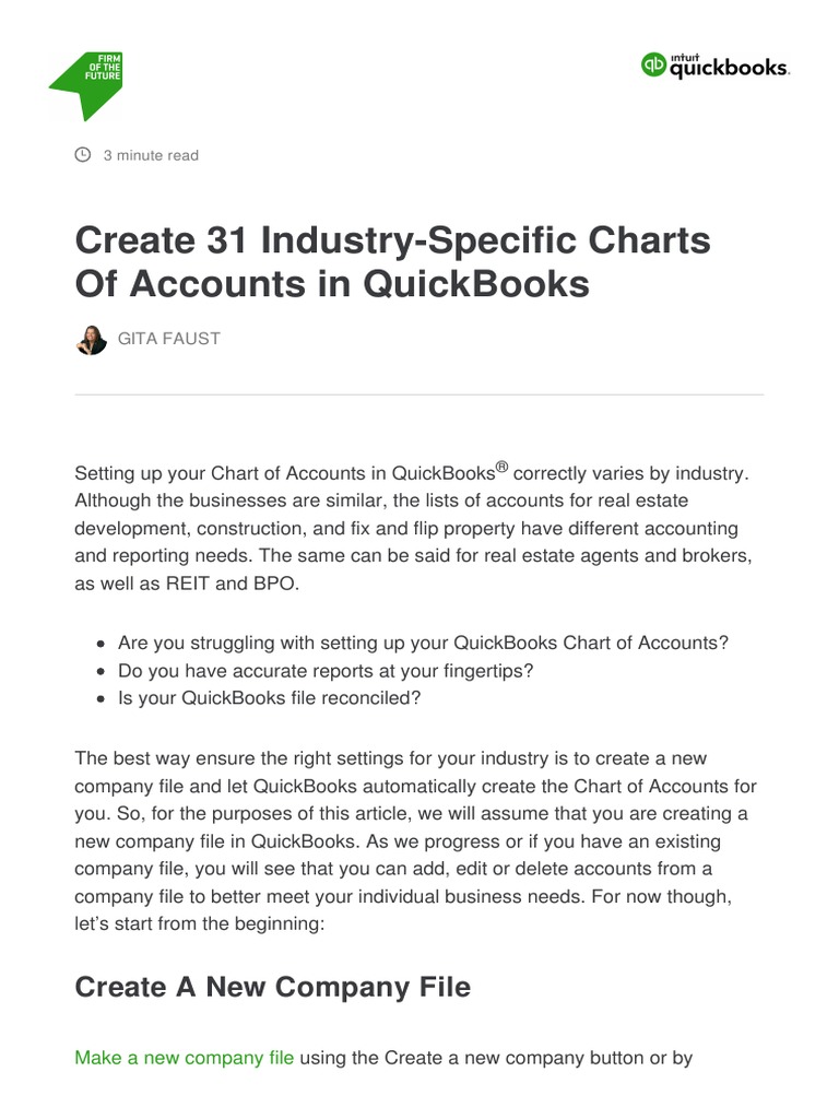Create 31 Industry-Specific Charts of Accounts in Quickbooks | PDF ...