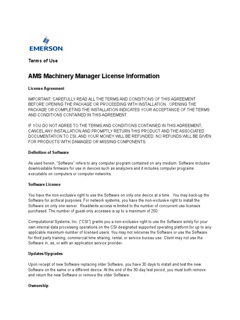 AMS Machinery Manager License Information: Terms of Use | PDF | License ...