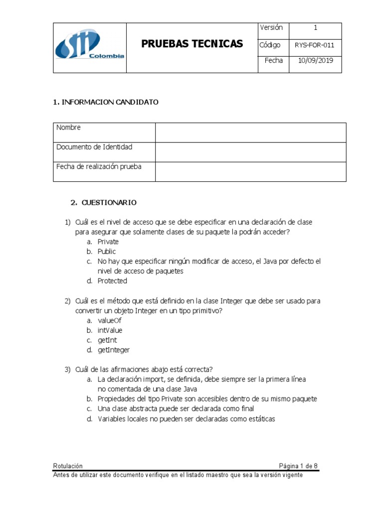 Prueba Tecnica - Java | PDF | Java (lenguaje de programación) | Objeto (informática)