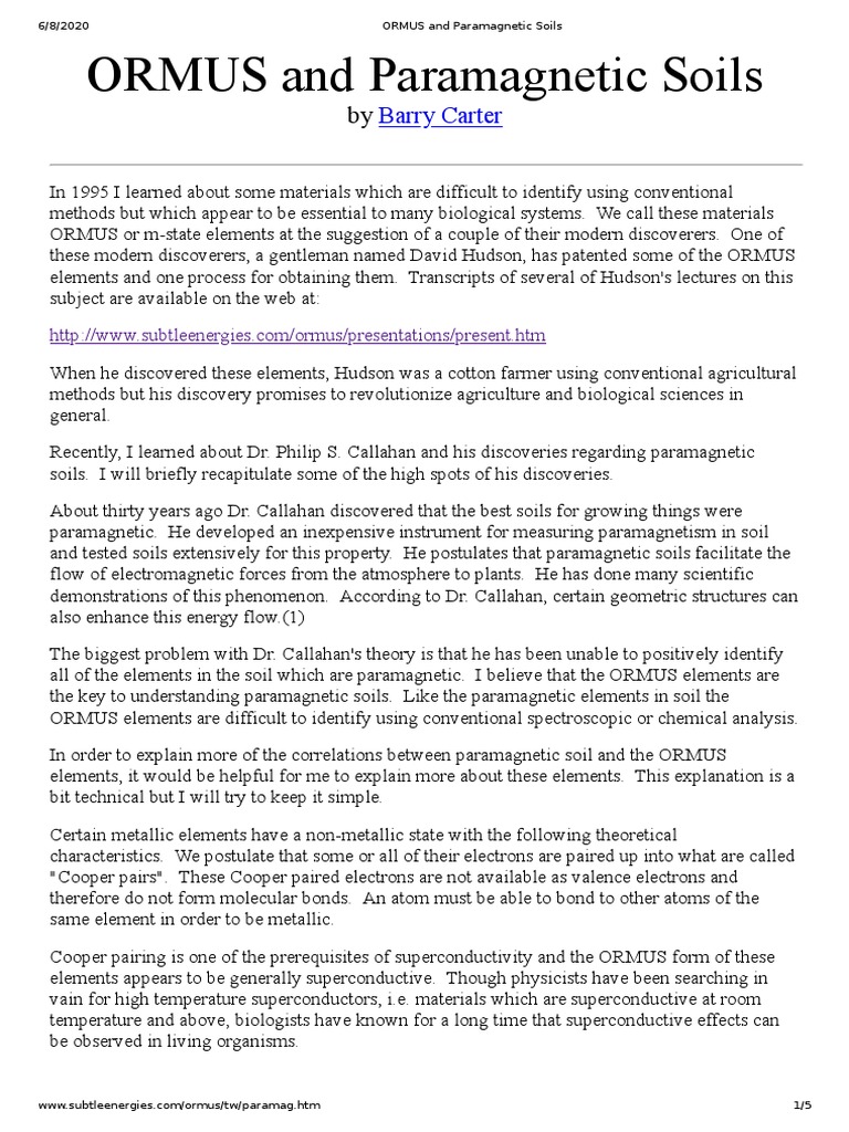 (Teo.) Carter - ORMUS and Paramagnetic Soils | PDF | Superconductivity | Electron