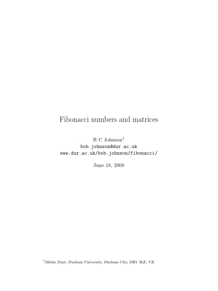Fibonacci Numbers and Matrices Explained | PDF | Eigenvalues And Eigenvectors | Mathematical ...