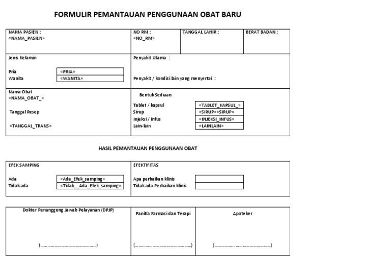 Formulir Pemantauan Penggunaan Obat Baru | PDF