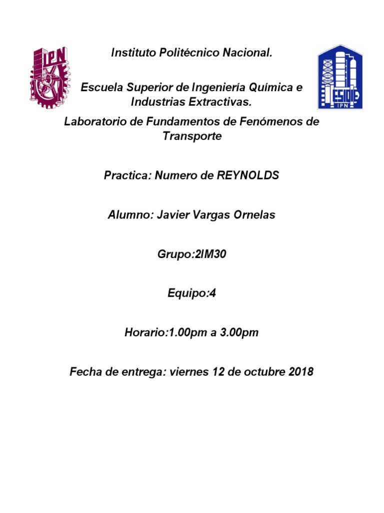 Practica de Reynolds Esiqie | PDF | Numero Reynolds | Viscosidad