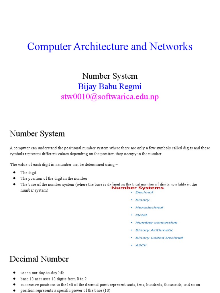 Computer Architecture and Networks: Number System | PDF | Naming Conventions | Signal Processing