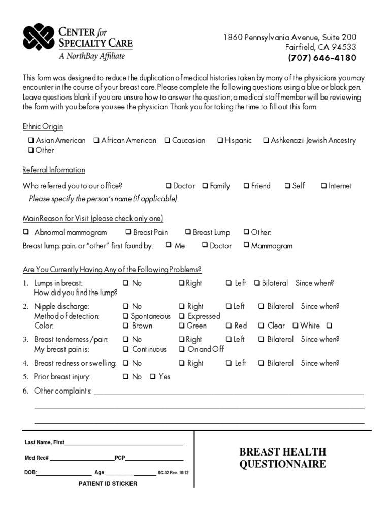 Breast Health Questionnaire | PDF | Breast Cancer | Heart