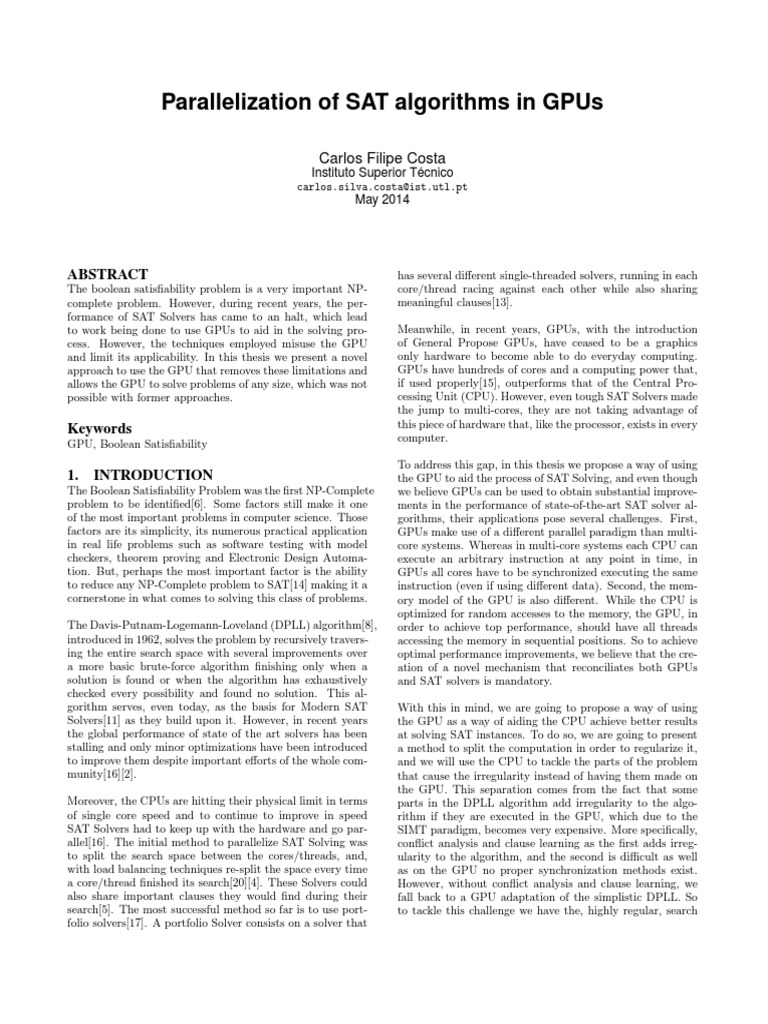 Parallelization of Sat Algorithms in Gpus: Carlos Filipe Costa | PDF | Thread (Computing ...